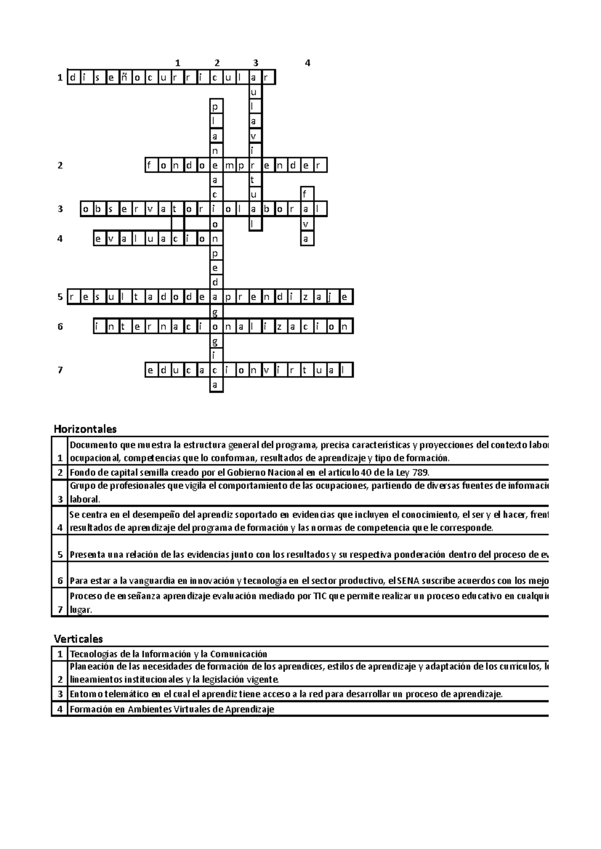 Crucigrama sobre Diseño Curricular y Evaluación - AA3-EV01 - Studocu