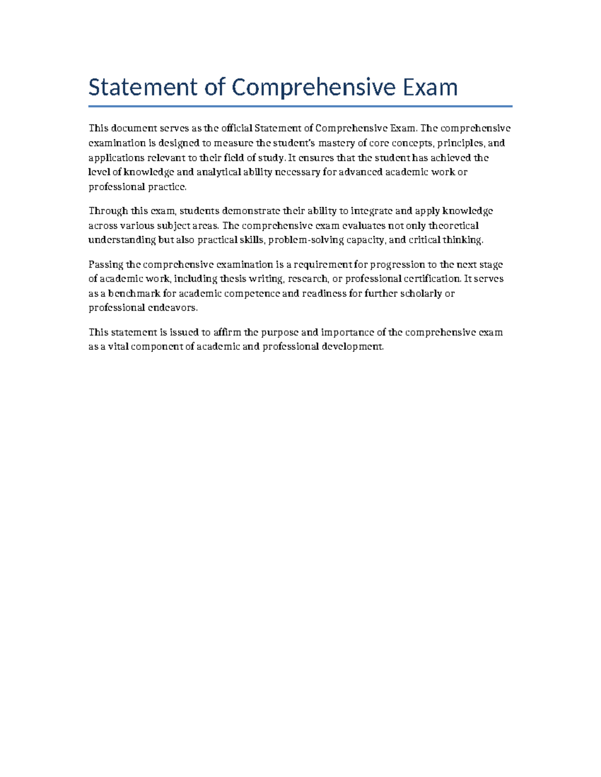 Comprehensive Exam Statement: Mastery of Core Concepts - Studocu