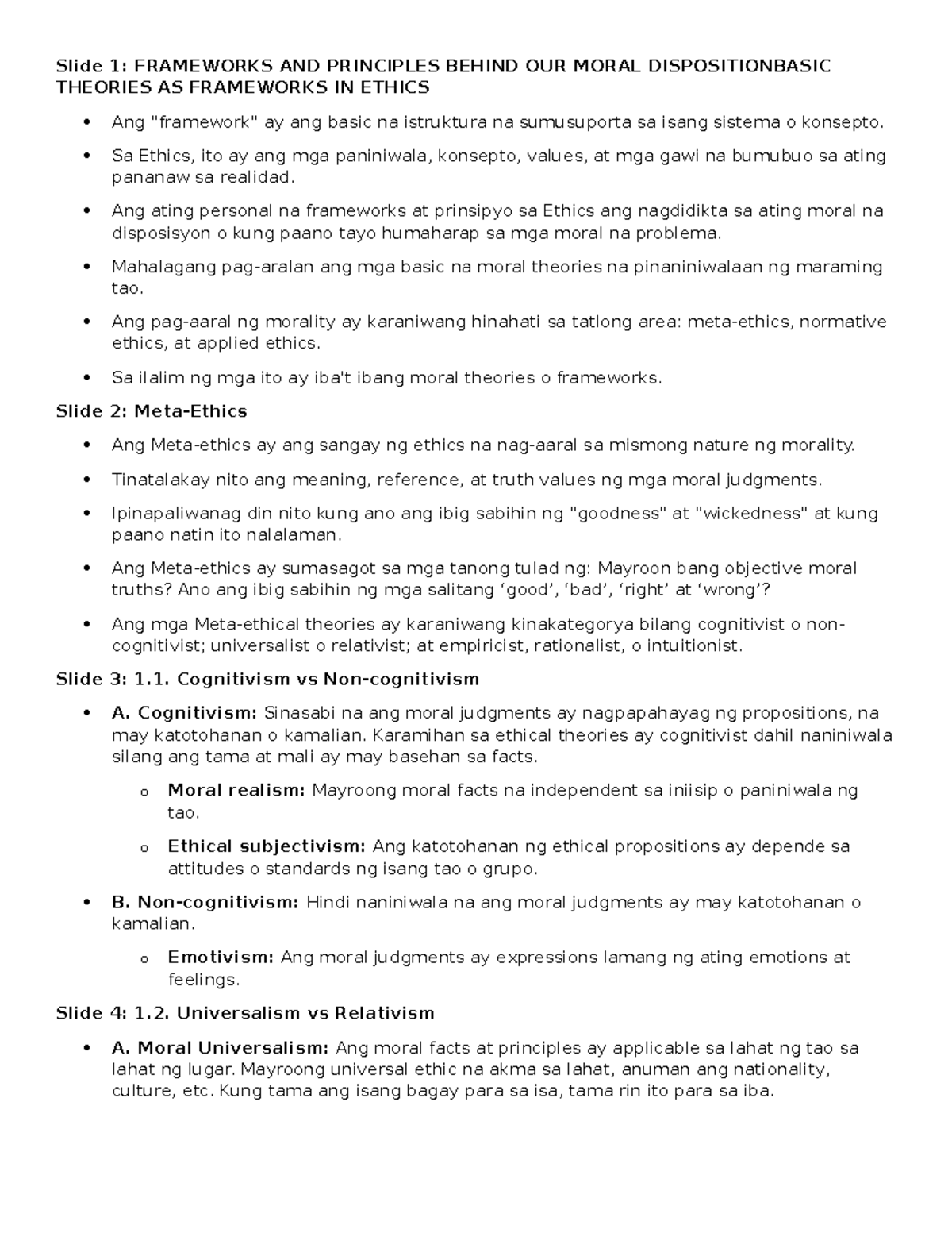 Ethics WEEK 5: Frameworks and Principles in Moral Disposition - Studocu