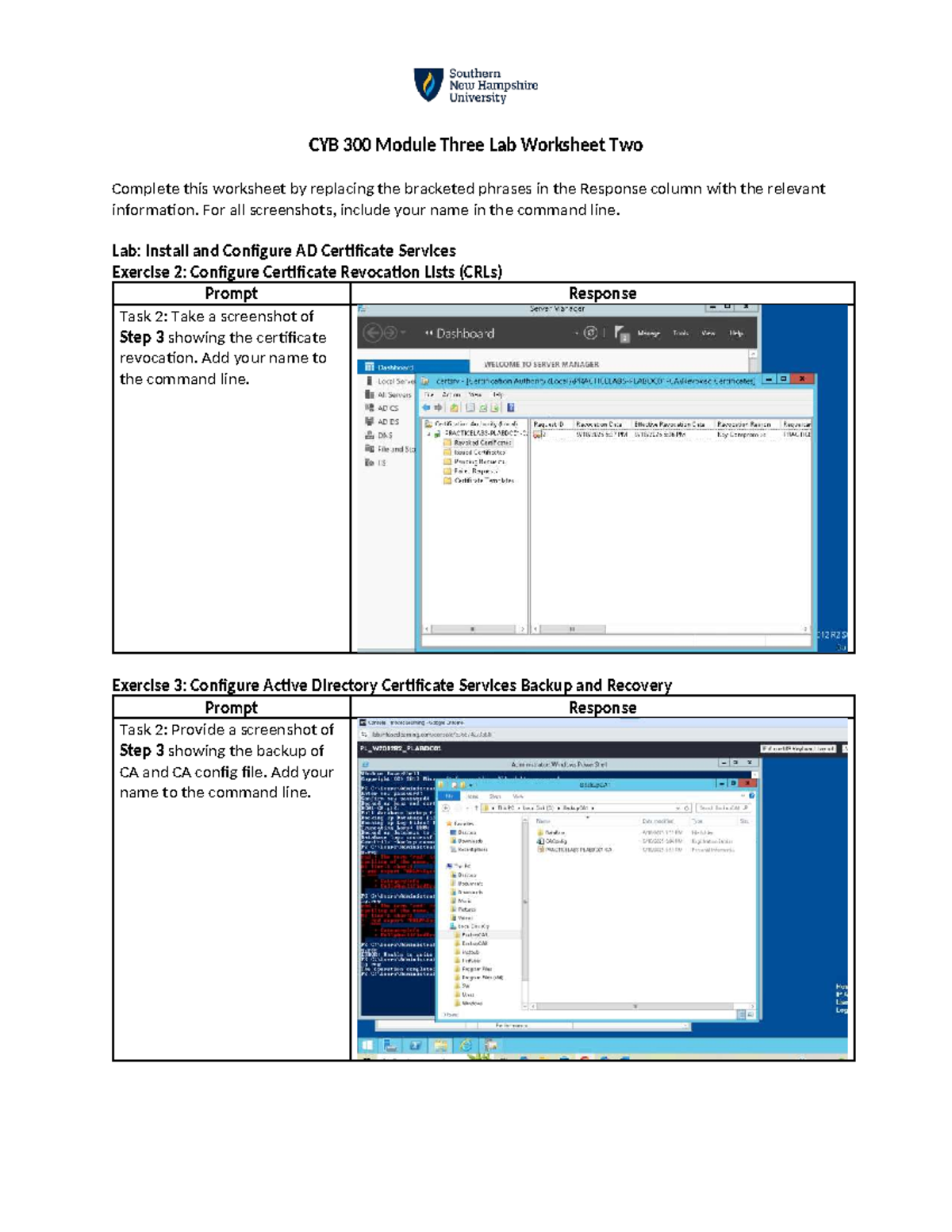 CYB 300 Module 3 Lab Worksheet: AD Certificate Services Tasks - Studocu