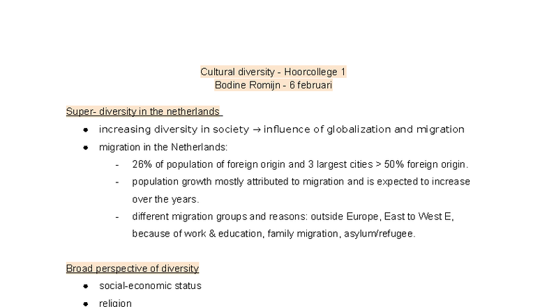 Cultural Diversity in the Netherlands: Insights from Hoorcollege 1 & 2 ...