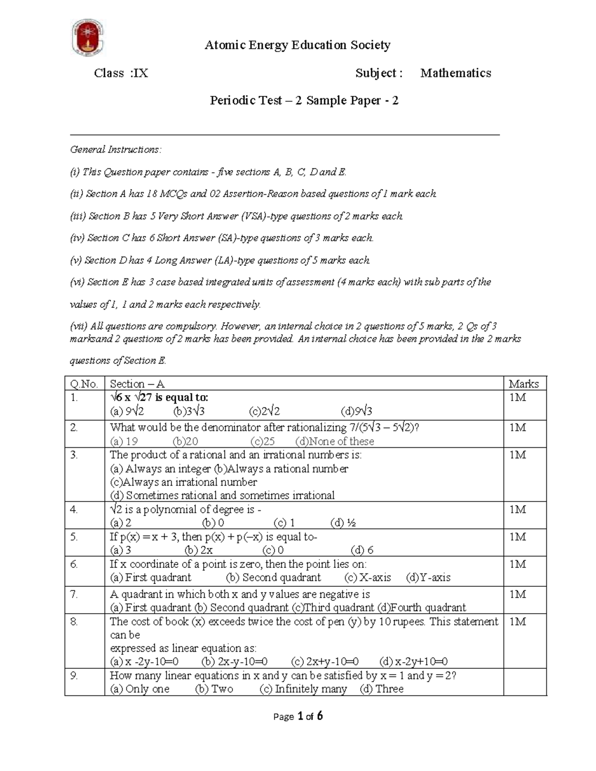 Class 9 Math PT-2 Sample Paper - 2 Practice Questions - Studocu