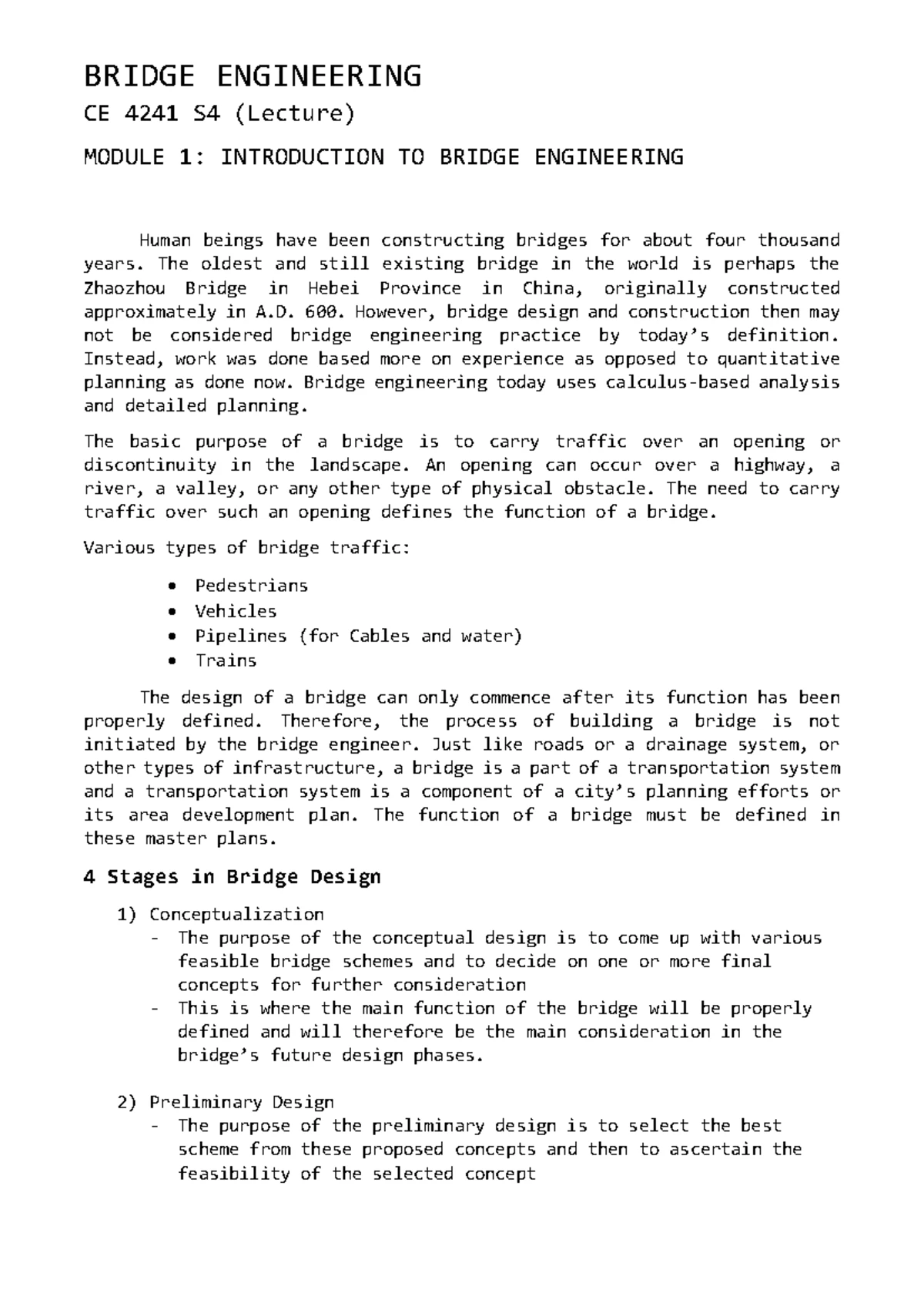 Module 1A Intro TO Bridge ENGG and Design Stages - BRIDGE ENGINEERING ...