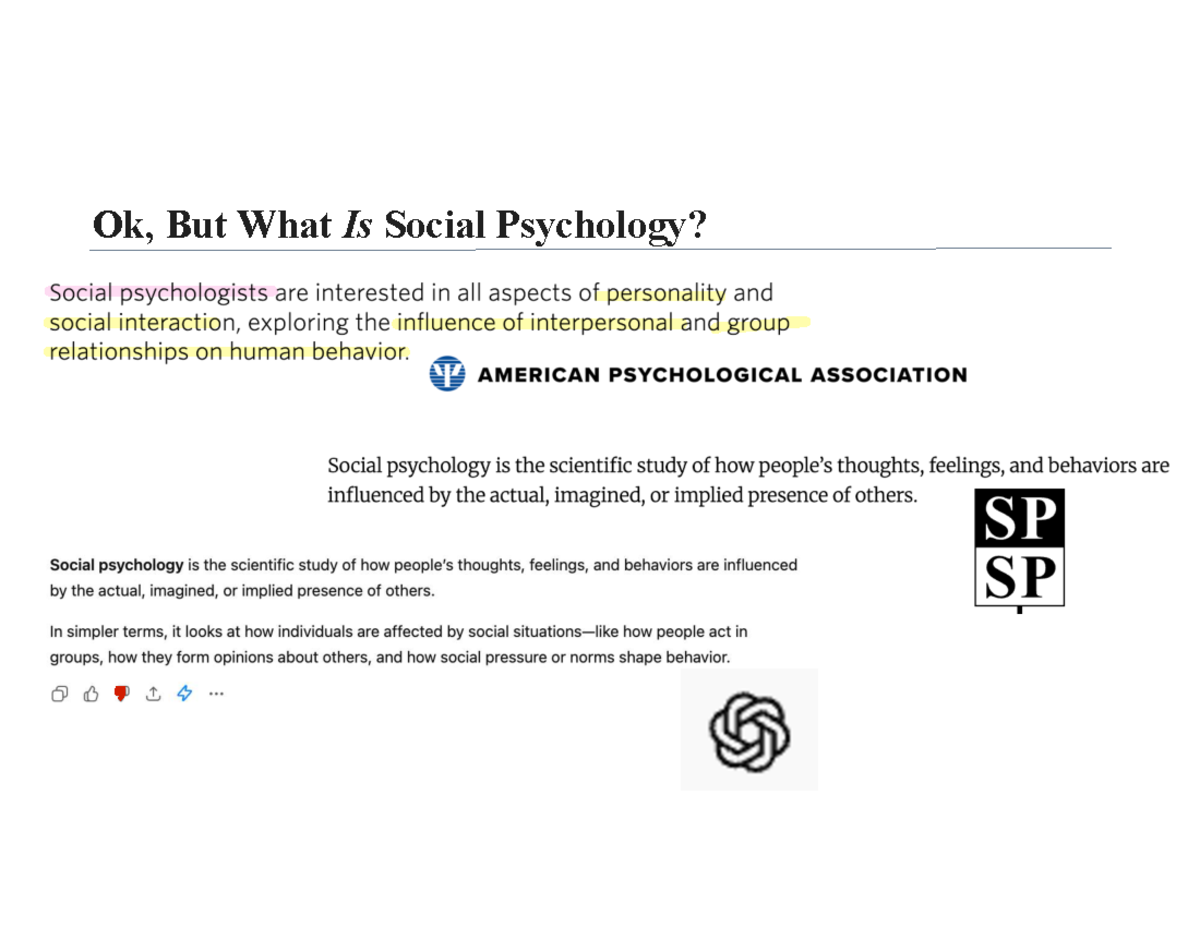 PsyB10 Lecture 1: Introduction to Social Psychology Concepts - Studocu