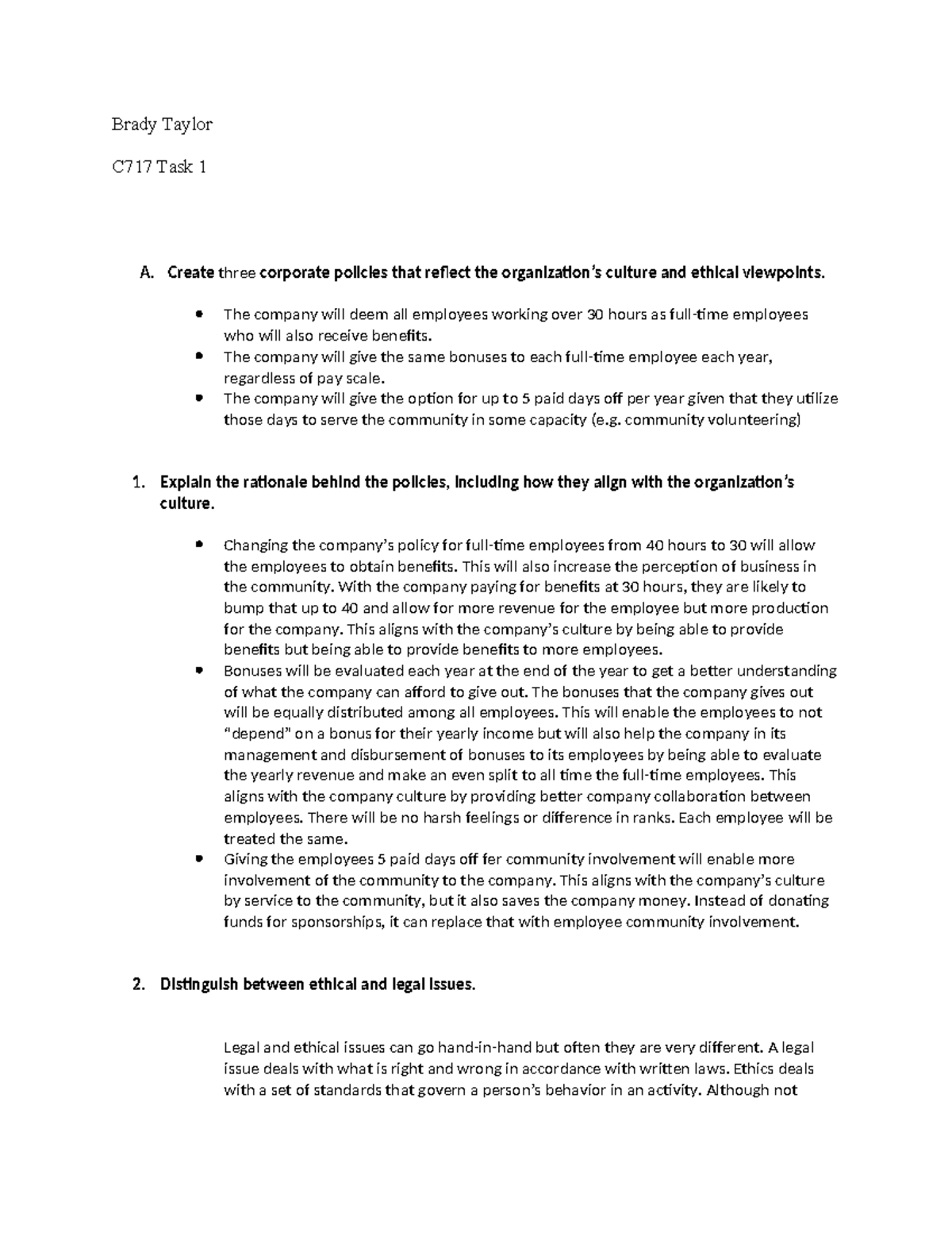 C717 Task 1 - Corporate Policies on Ethics and Community Engagement ...