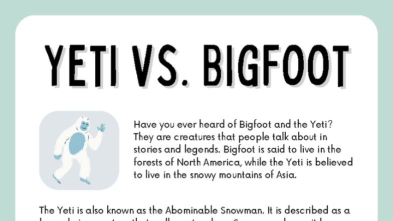 Yeti vs. Bigfoot: Reading Comprehension Worksheet (2025) - Studocu