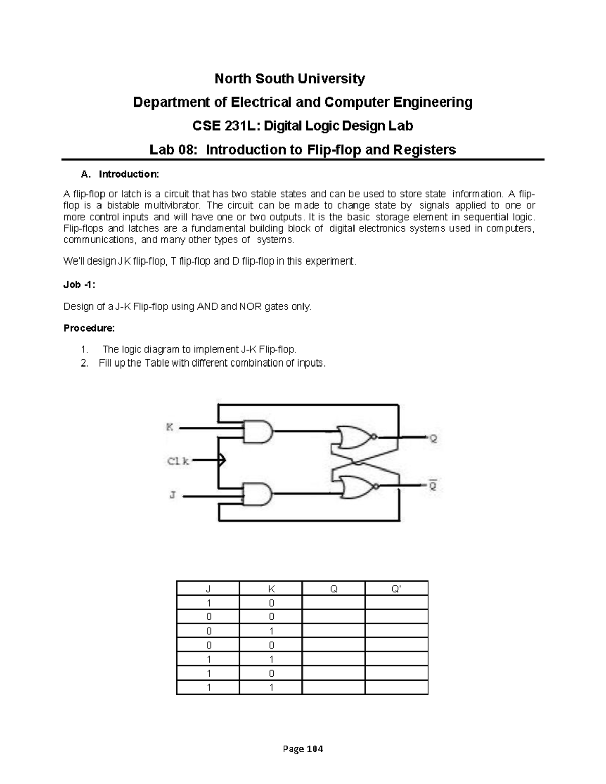 CSE231 Lab 08 - Exploring Flip-flops & Registers in Digital Design ...