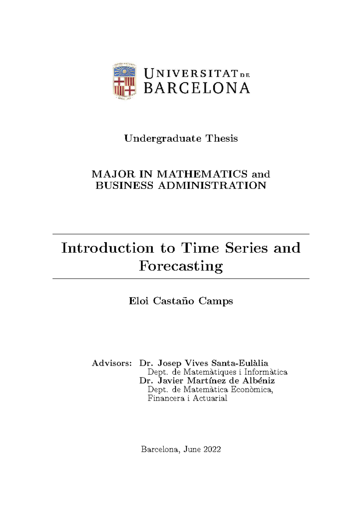 Undergraduate Thesis: Time Series & Forecasting in Mathematics ...