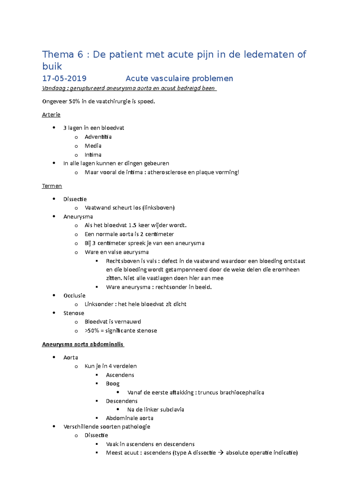 Thema 6: Acute Pijn bij Patiënten met Vaatchirurgie en Aneurysma ...