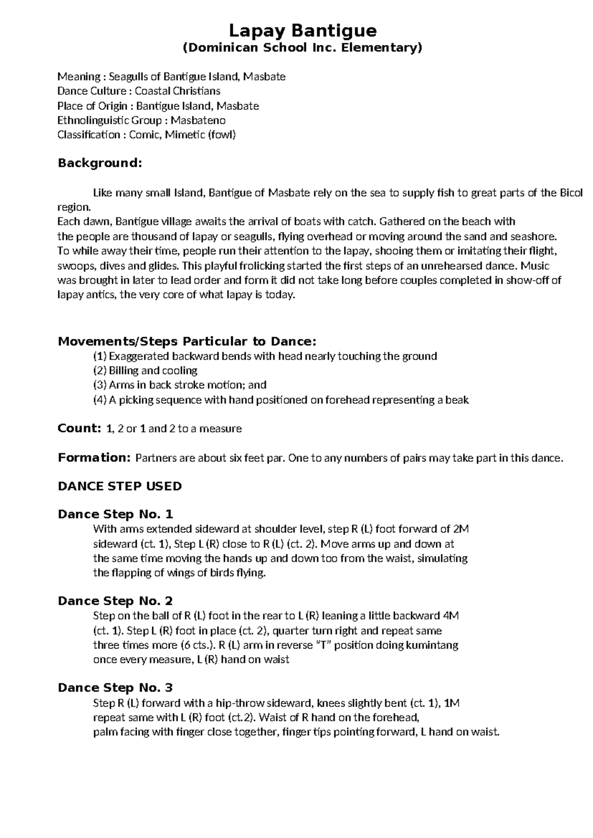 Lapay Bantigue Dance Culture: A Study of Masbateno Traditions - Studocu