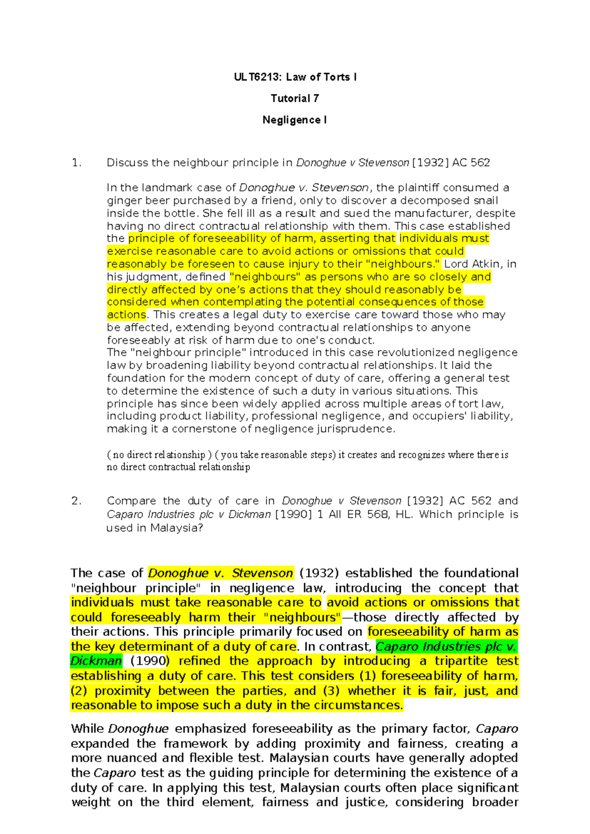 Tutorial 7 ULT6213 2430 edited - ULT6213: Law of Torts I Tutorial 7 ...