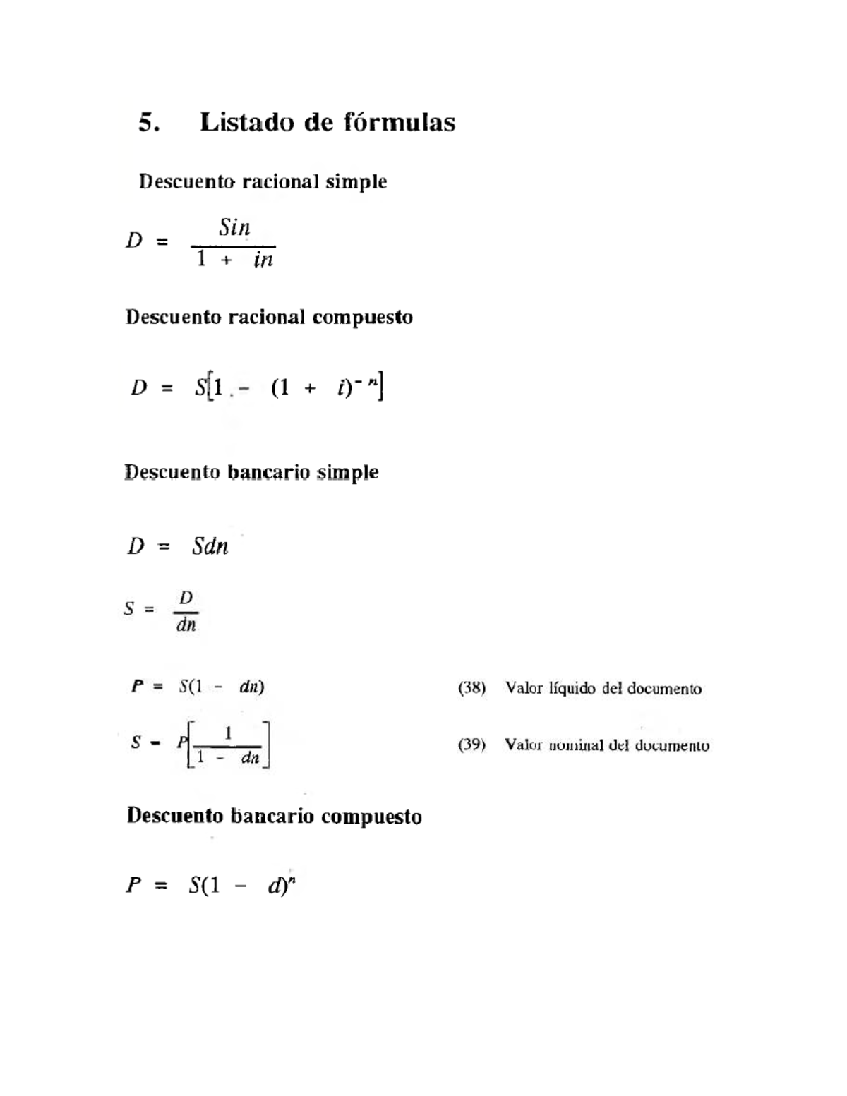Fórmulas - Ejercicios - apuntes - 5. Listado de fórmulas Descuento ...