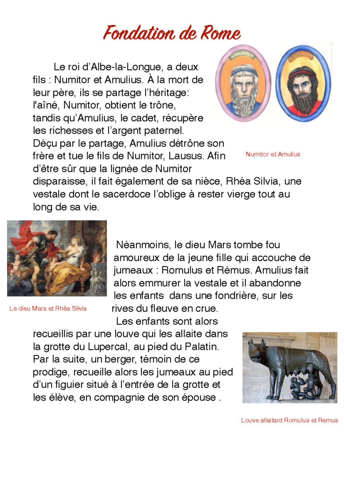 Fondation de Rome : Histoire de Romulus et Rémus en PDF - Studocu
