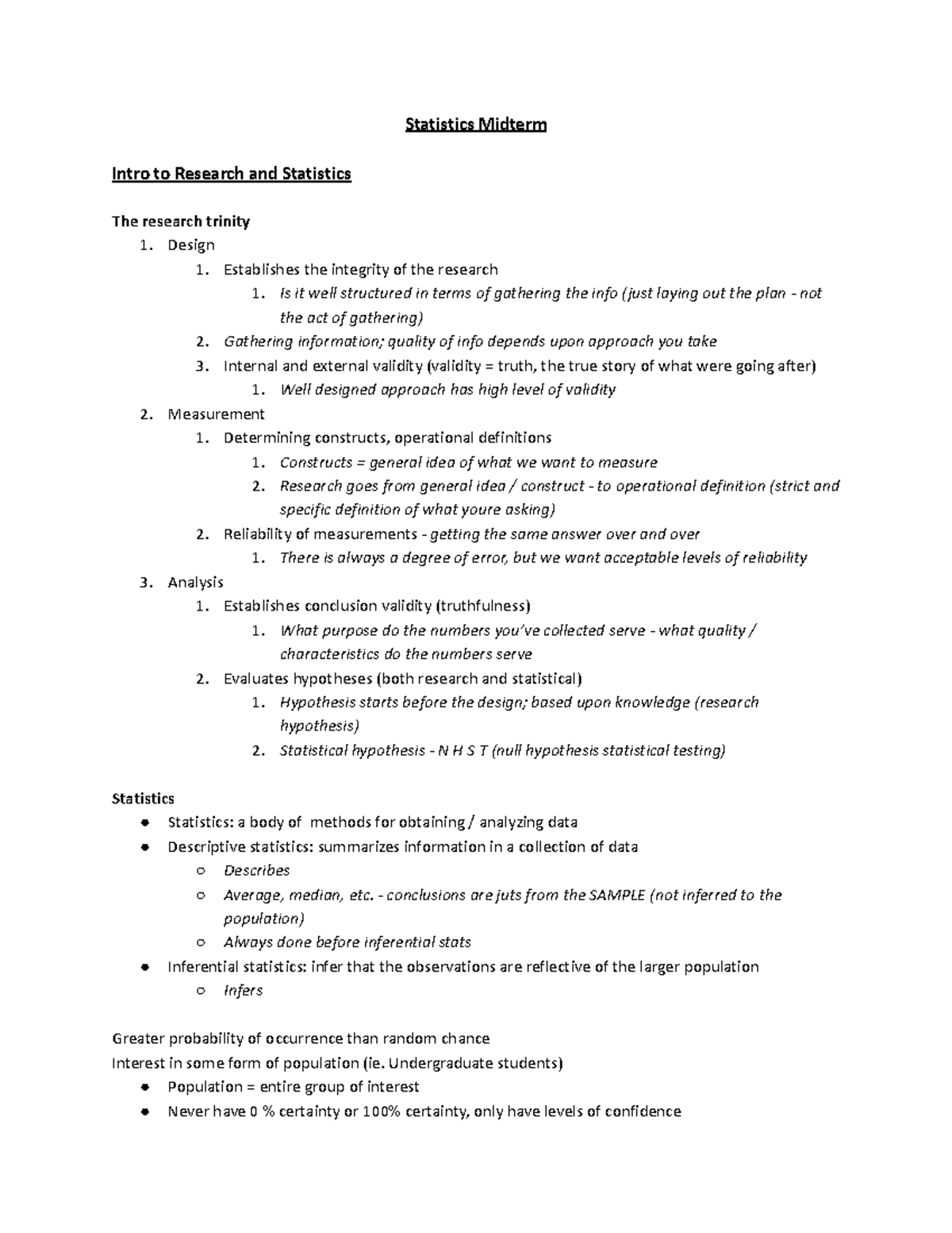 Statistics 101: Study Guide for Midterm Exam - Studocu