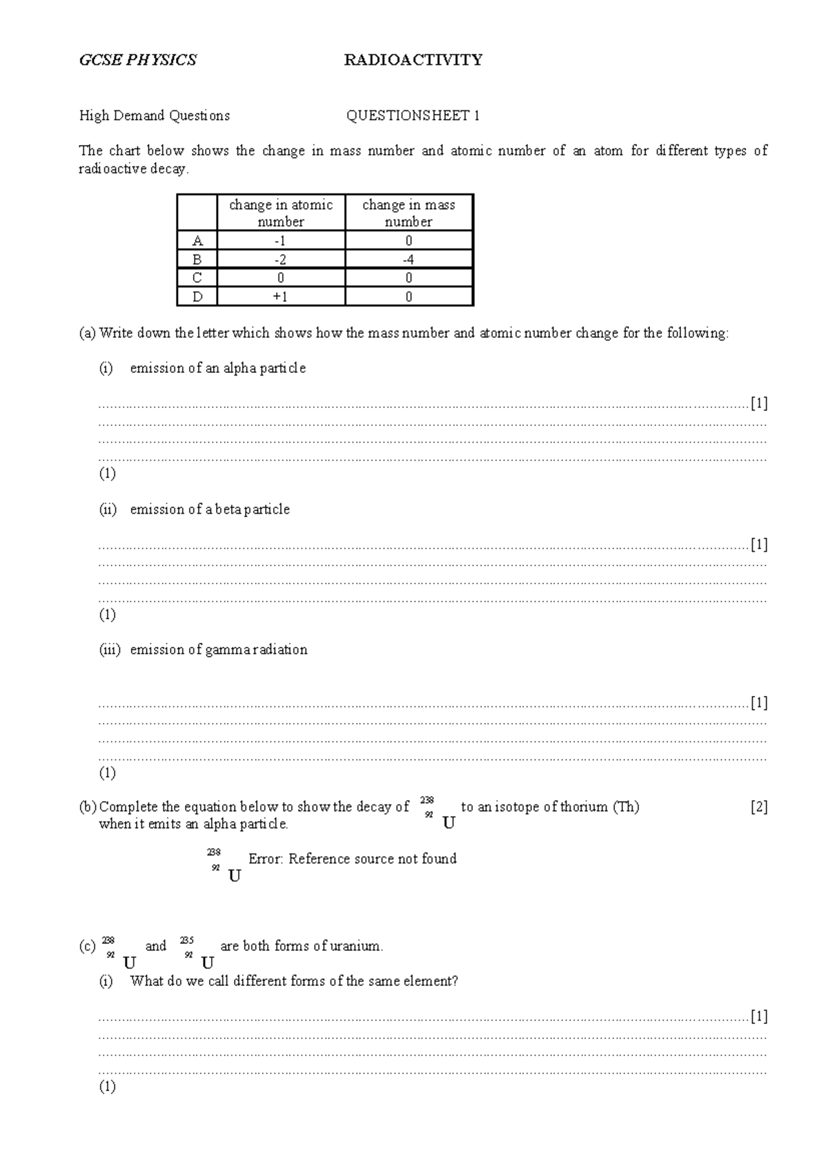 GCSE PHYSICS RADIOACTIVITY High Demand Questions - Comprehensive ...