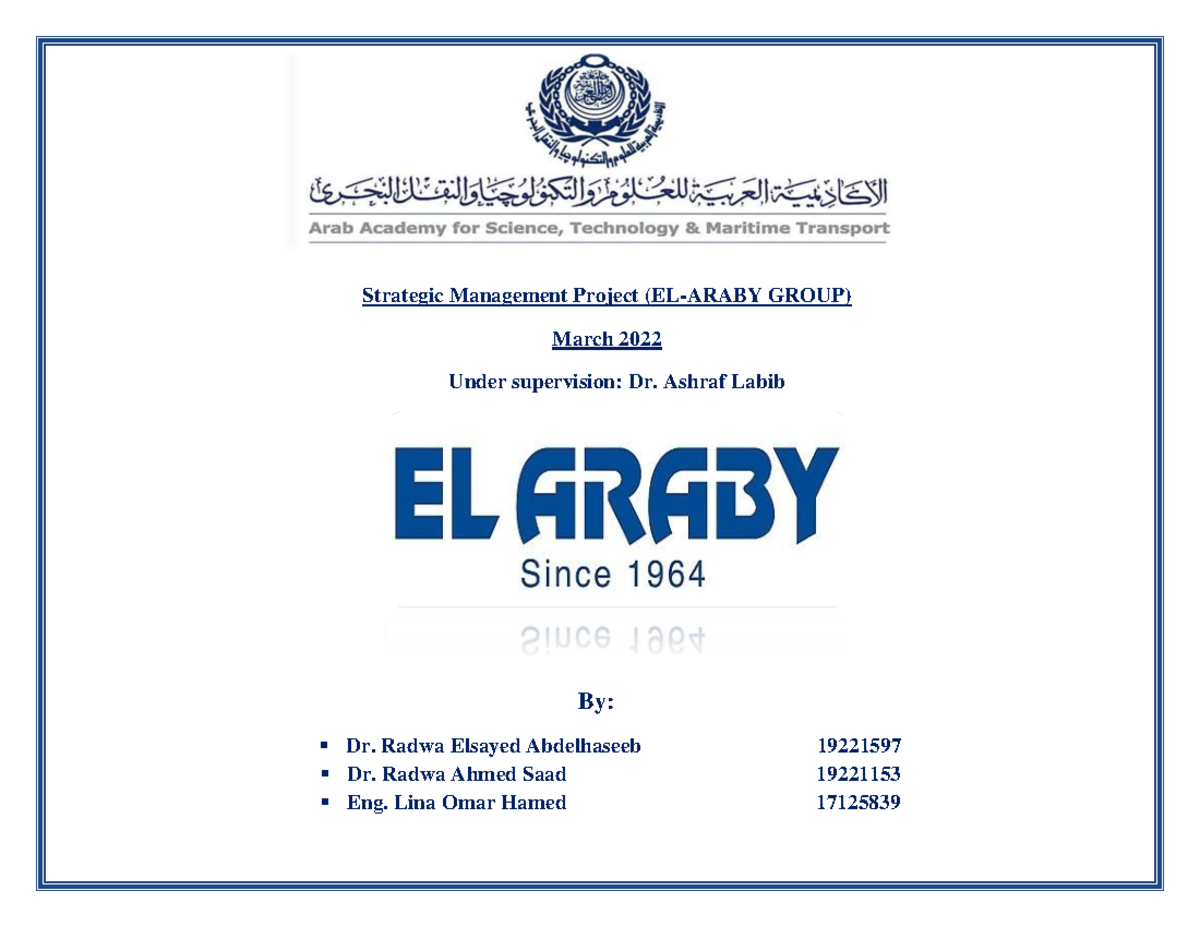 Strategic Management Project ( EL- Araby group) - Strategic Management Project (EL-ARABY GROUP ...