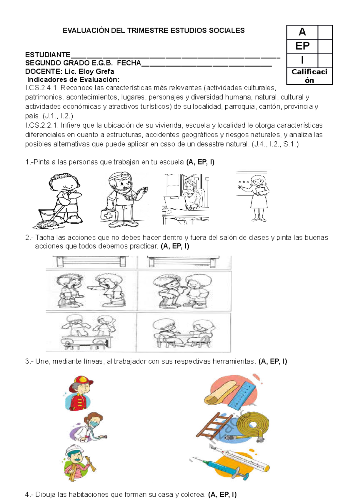 Evaluación del Segundo Grado EGB - Lic. Eloy Grefa - Studocu