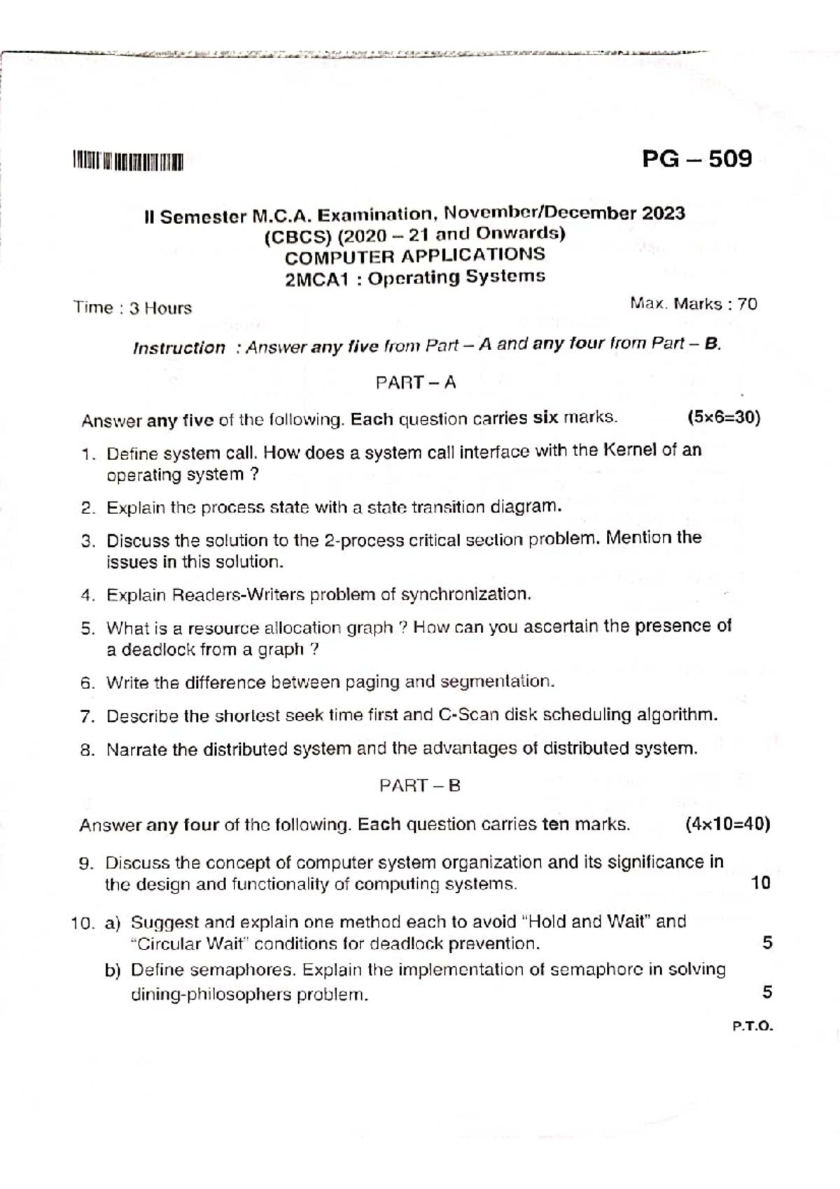 2ND SEM MCA Question Papers: Operating Systems, Software Engineering, & AI - Studocu