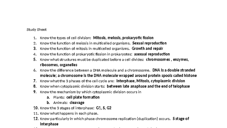 Mitosis & Meiosis Overview: Key Concepts for Bio 101 Study - Studocu