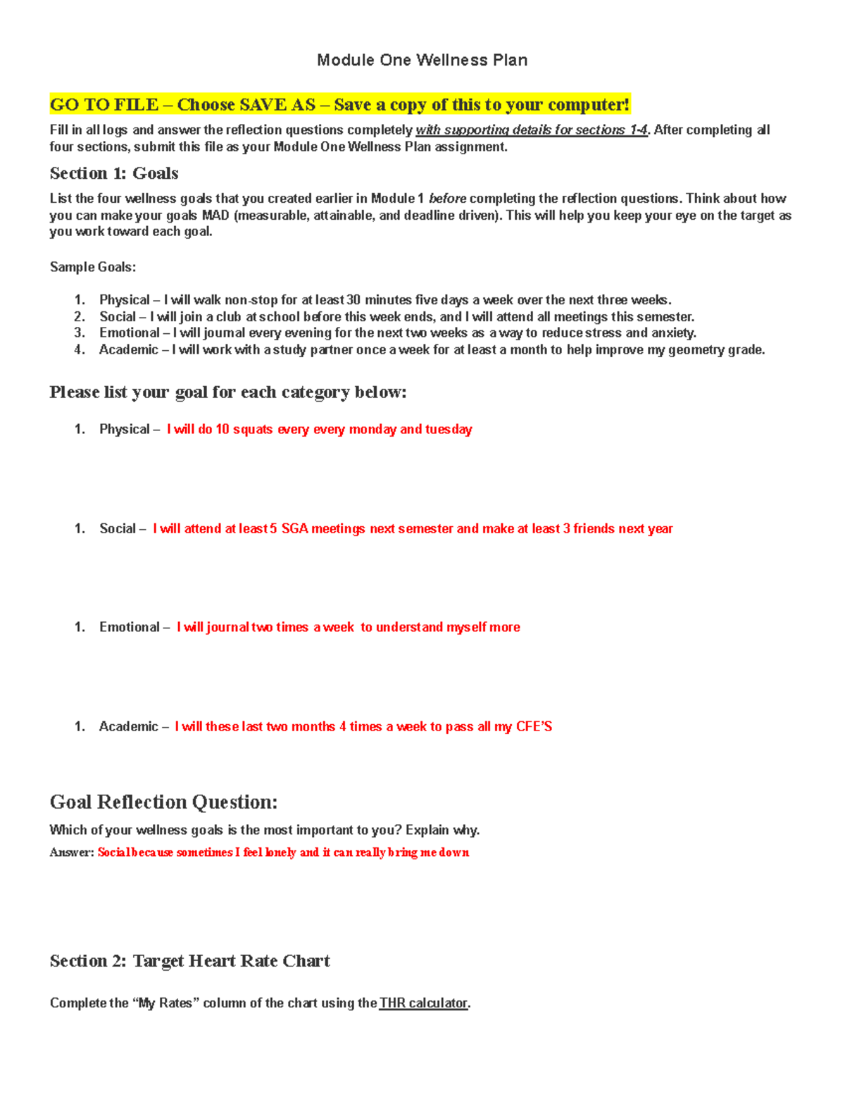 1.09 Wellness Plan - Module One Wellness Plan GO TO FILE – Choose SAVE ...