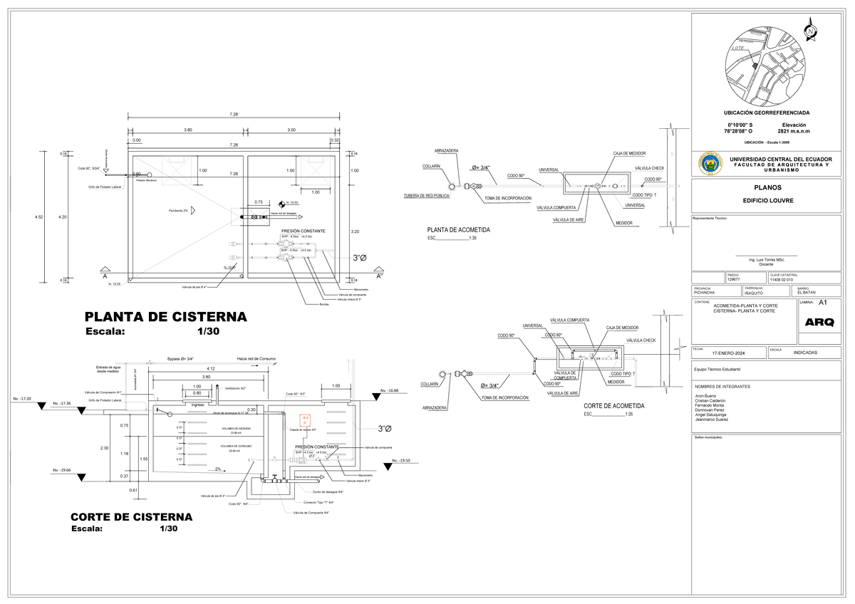 Acometida y cisterna: planos y detalles técnicos (ARQ 2024) - Studocu