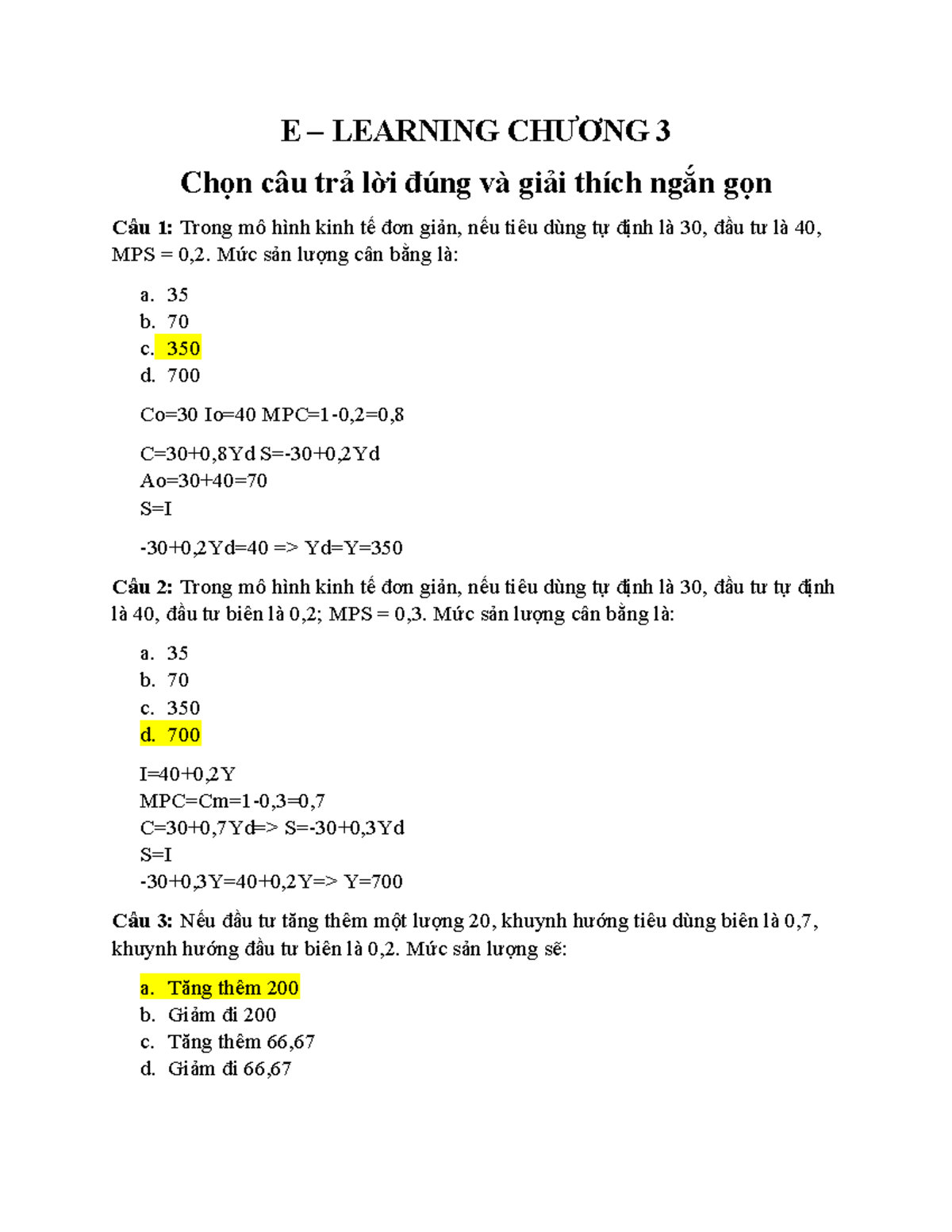 E Learning C3 - vvvvvvvv - E – LEARNING CHƯƠNG 3 Chọn câu trả lời đúng ...