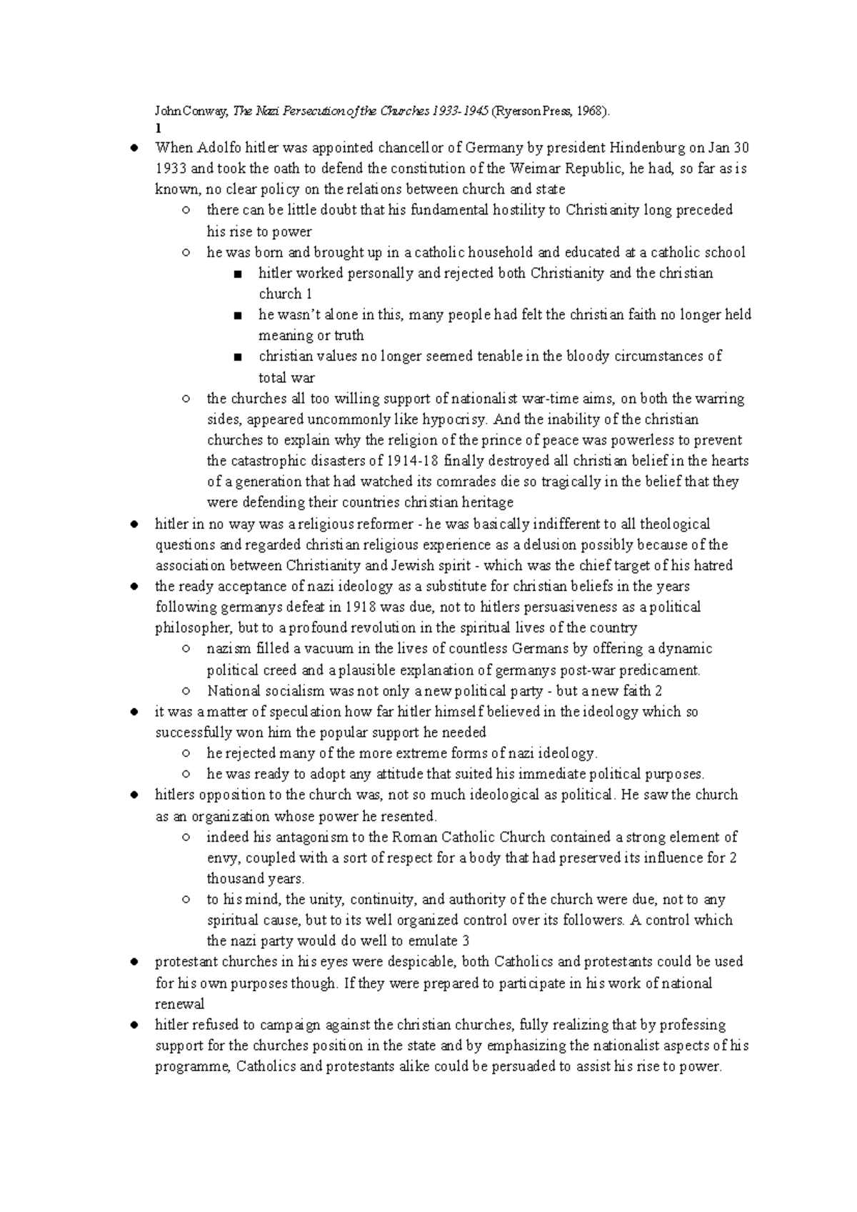 Germany Essay Notes: The Nazi Persecution of Churches (HIST 101) - Studocu