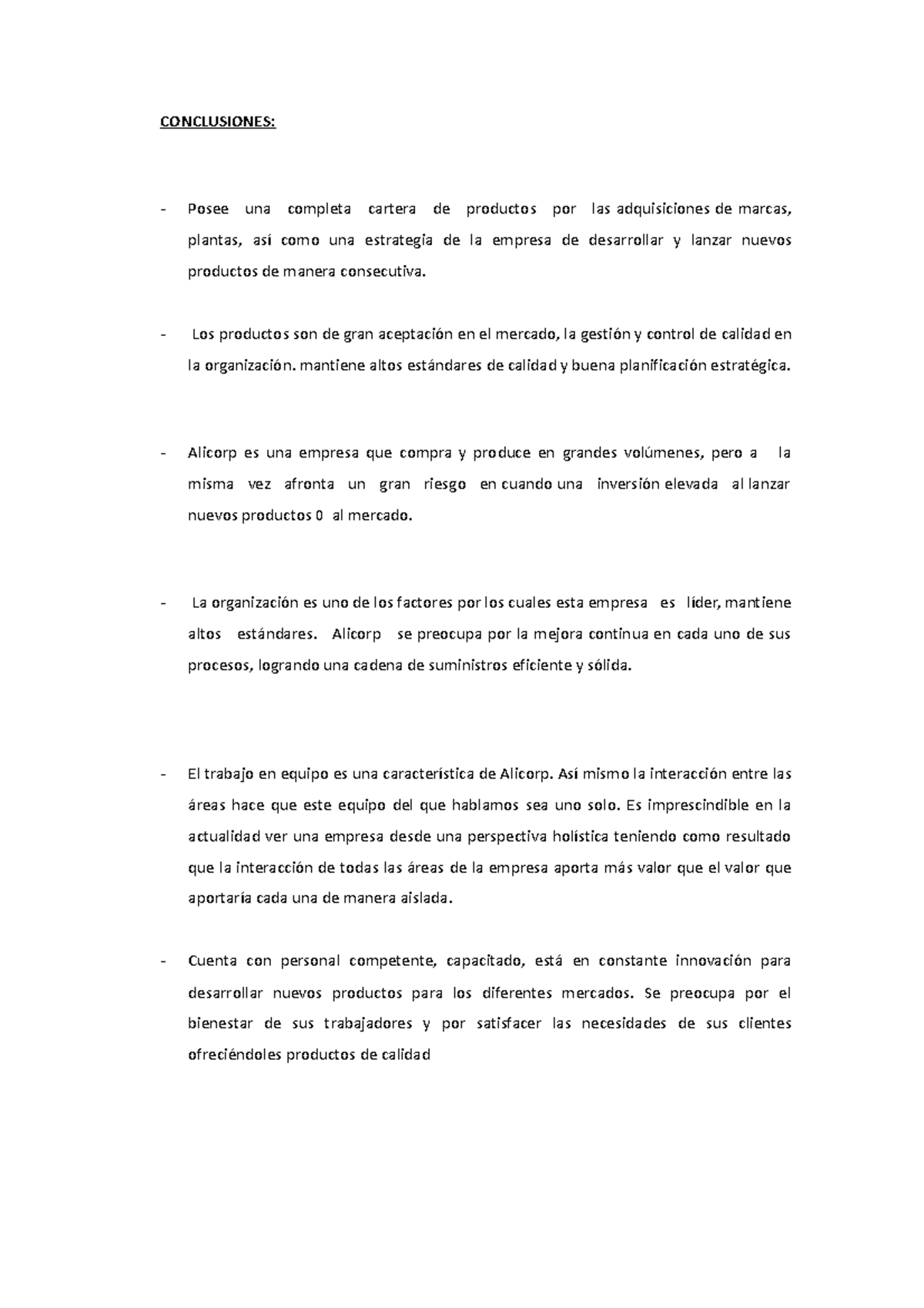 Conclusiones y Recomendaciones del Estudio sobre Alicorp - Studocu