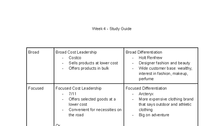 Week 4 Study Guide - BCG Strategies and Cost Leadership - Studocu