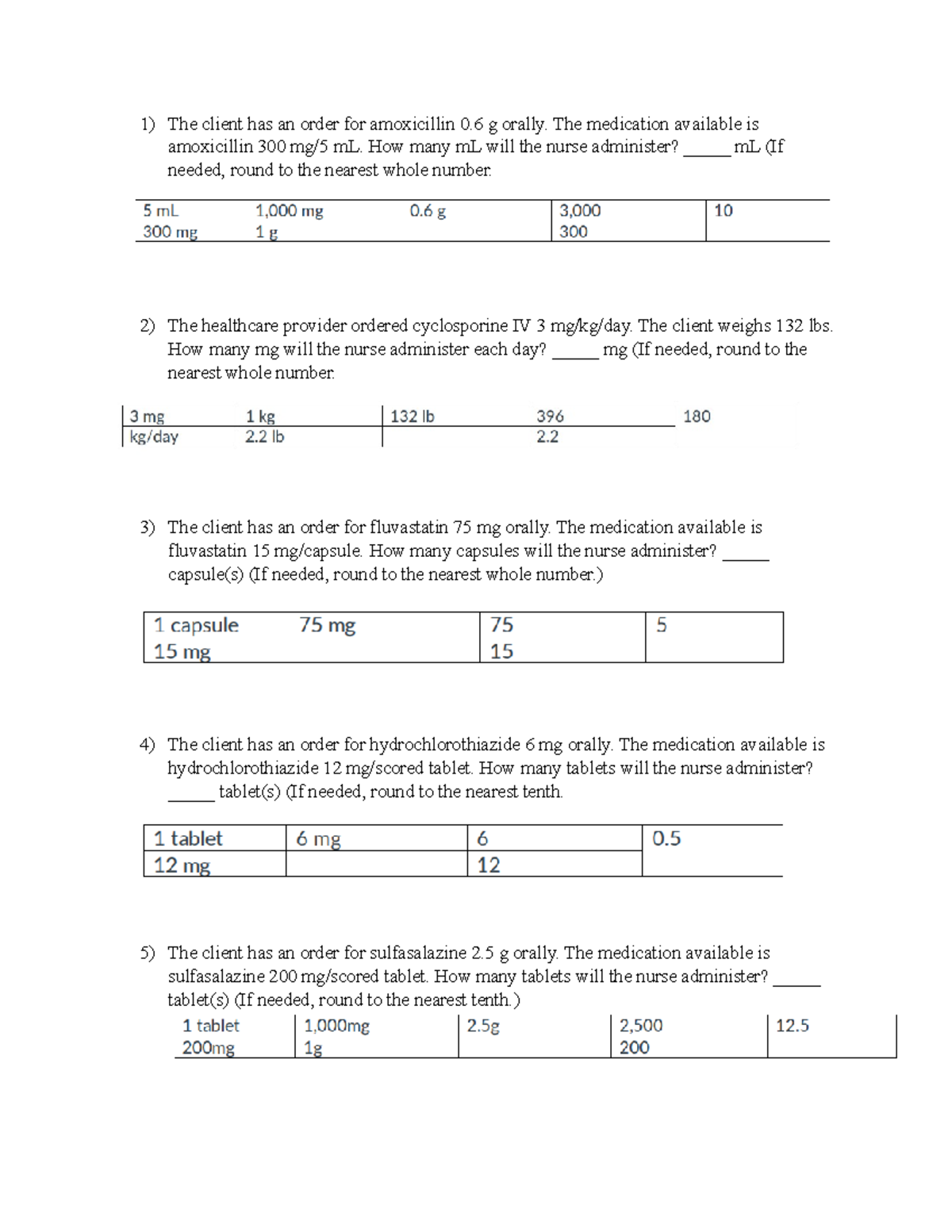 KEY-Wednesday Assignment - Med Math Calculations and Dosages - Studocu