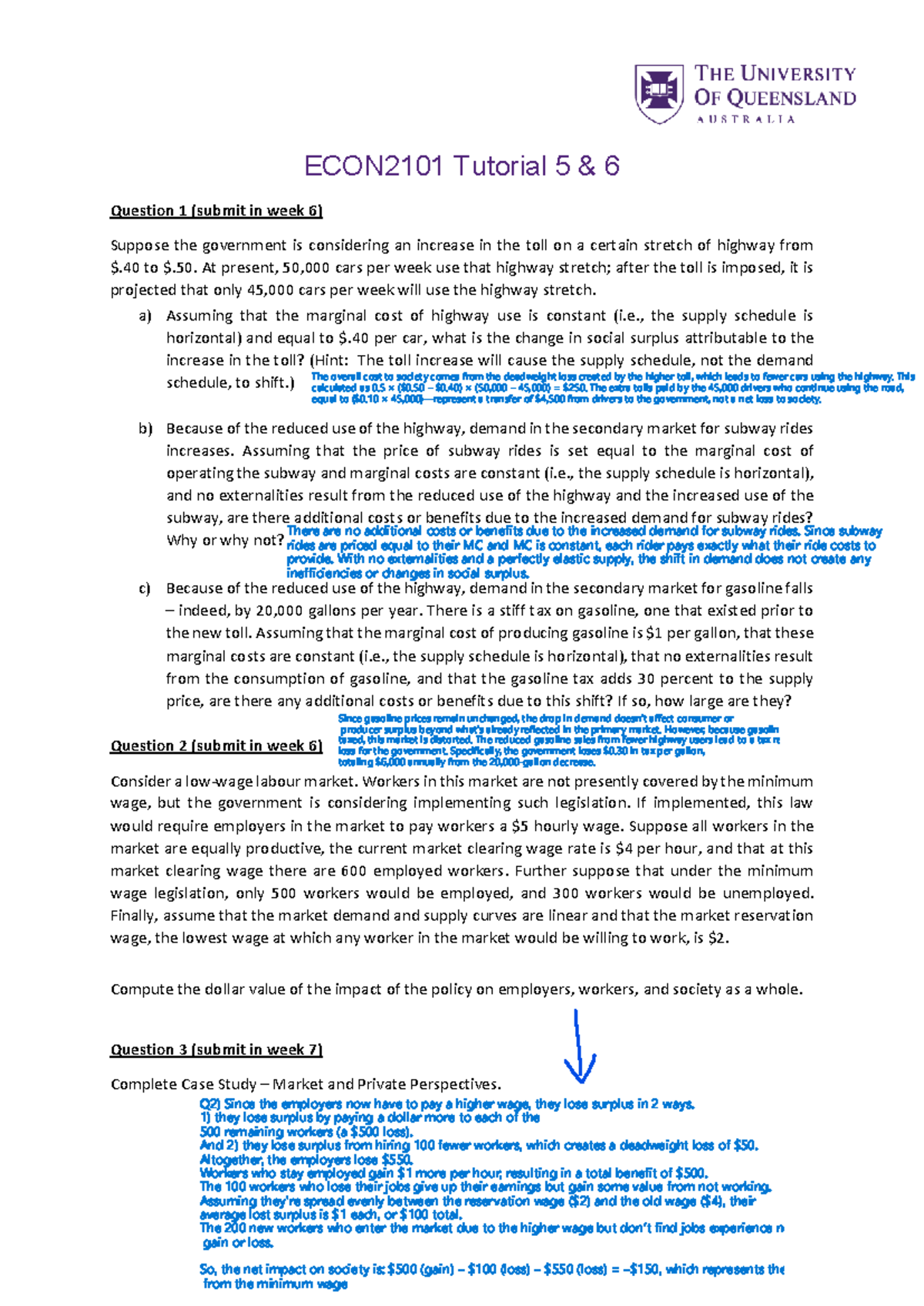 ECON2101 Tutorial 5: Questions 1 & 2 Analysis and Insights - Studocu