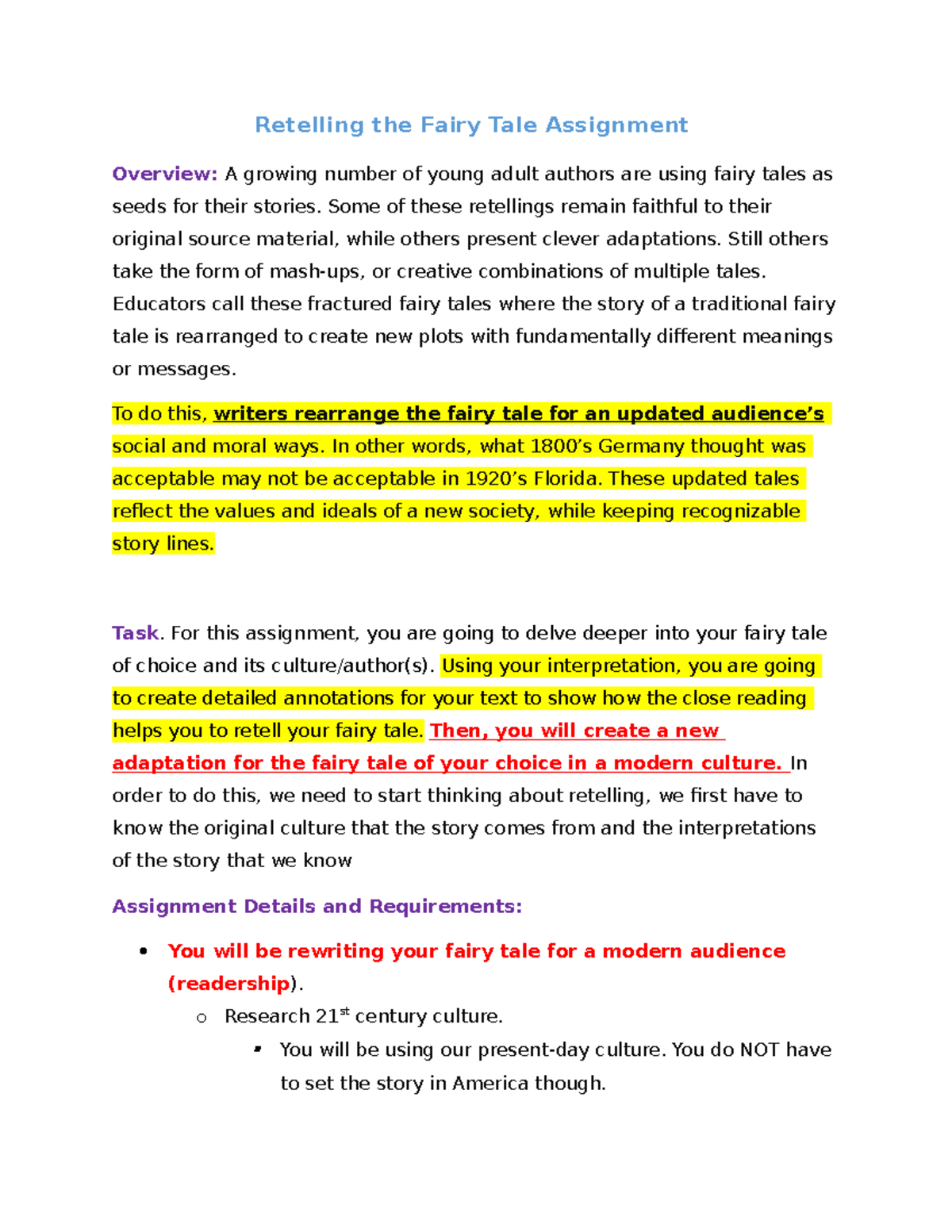 Fairy Tale Retelling Assignment: A Creative Perspective on Tradition ...
