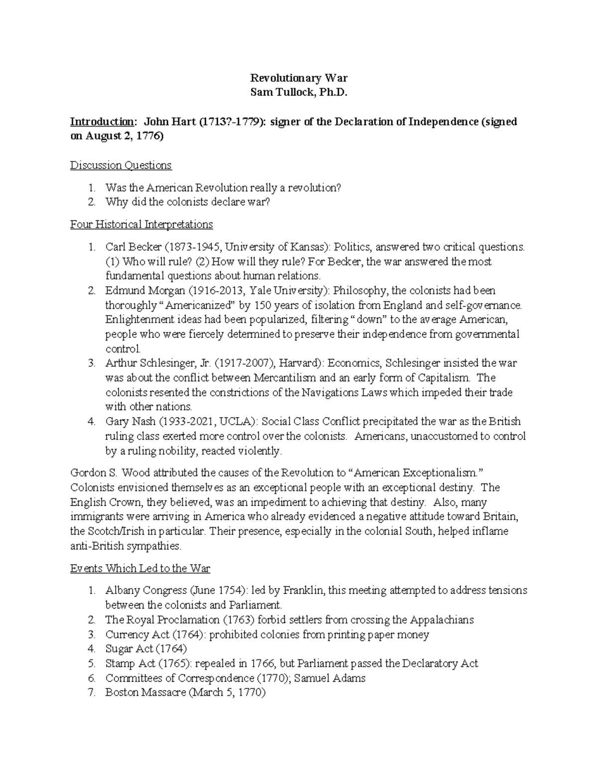 Revolutionary War Overview: Key Events & Interpretations (HIST 101 ...