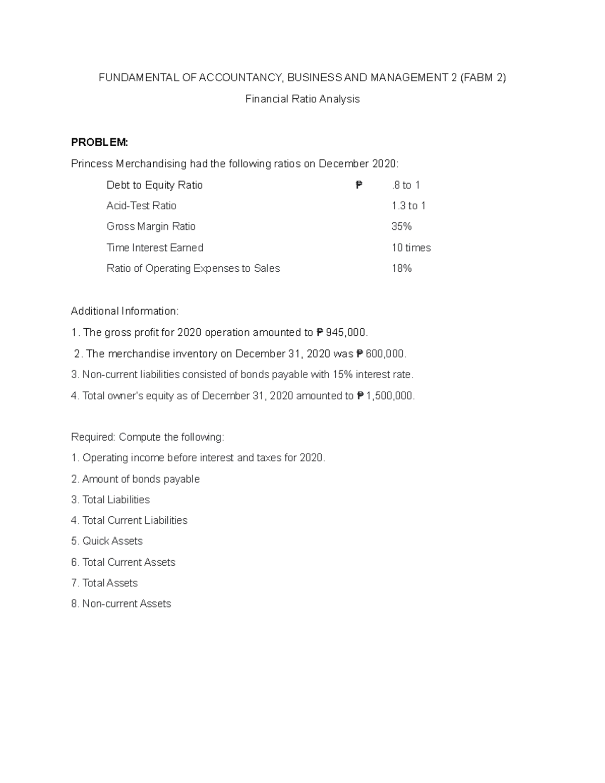 FABM 2 Financial Ratio Analysis and Computation Guide - Studocu