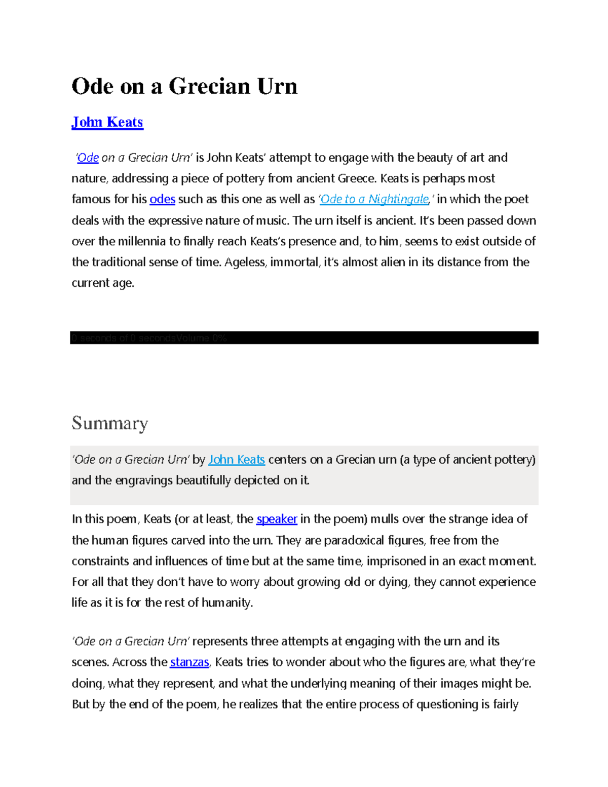 Analysis of John Keats' Ode on a Grecian Urn: Meaning and Structure ...