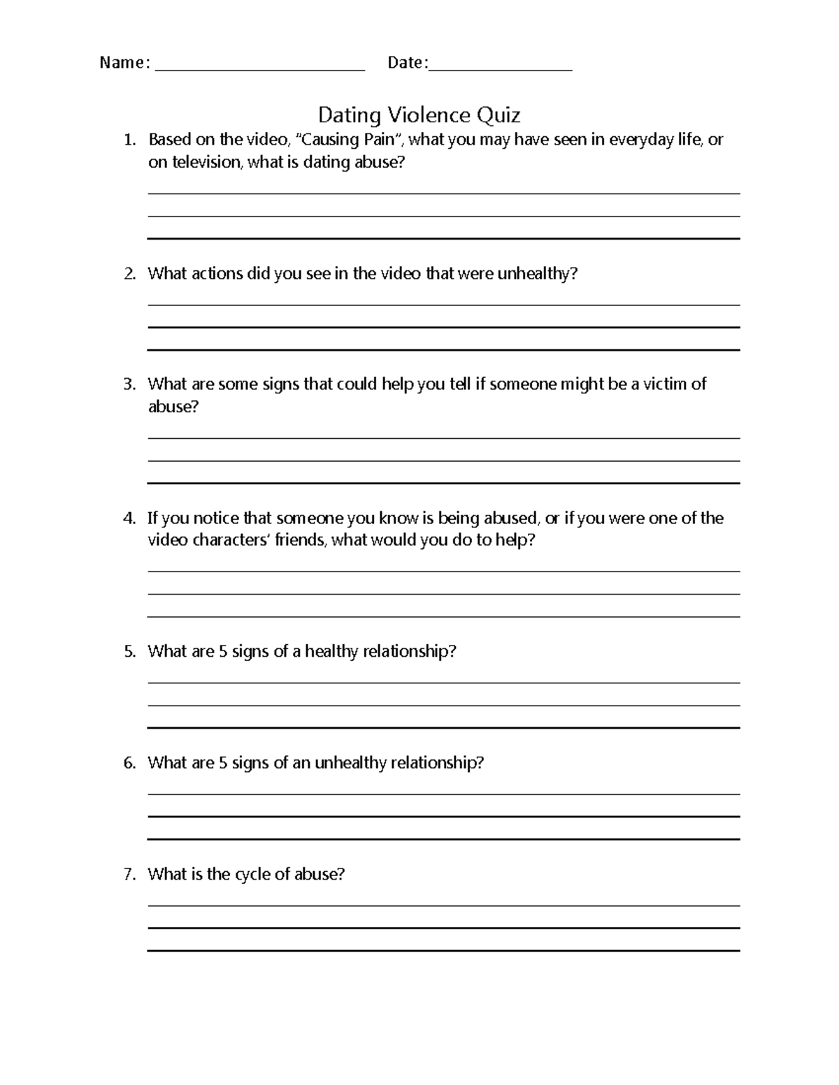 Dating Violence Quiz 1: Understanding Abuse and Healthy Relationships ...