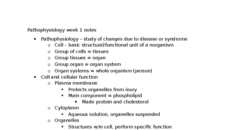 Pathophysiology Final Study Guide: Week 1 to Week 4 Notes - Studocu