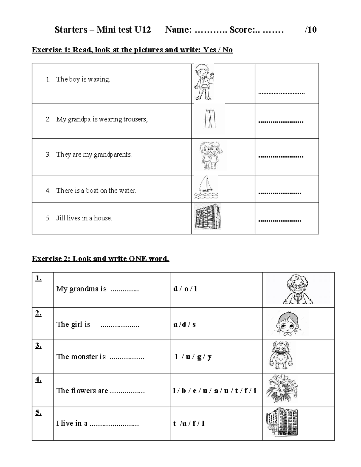 MIni test U12 - Unit 12 - Starters – Mini test U 12 Name ...