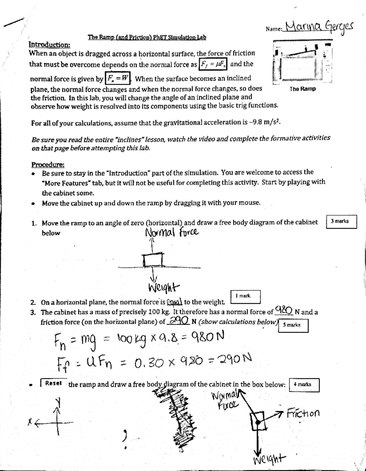 Ramp-Friction Lab completed - The Ram and Friction PhET Simulation Lab ...