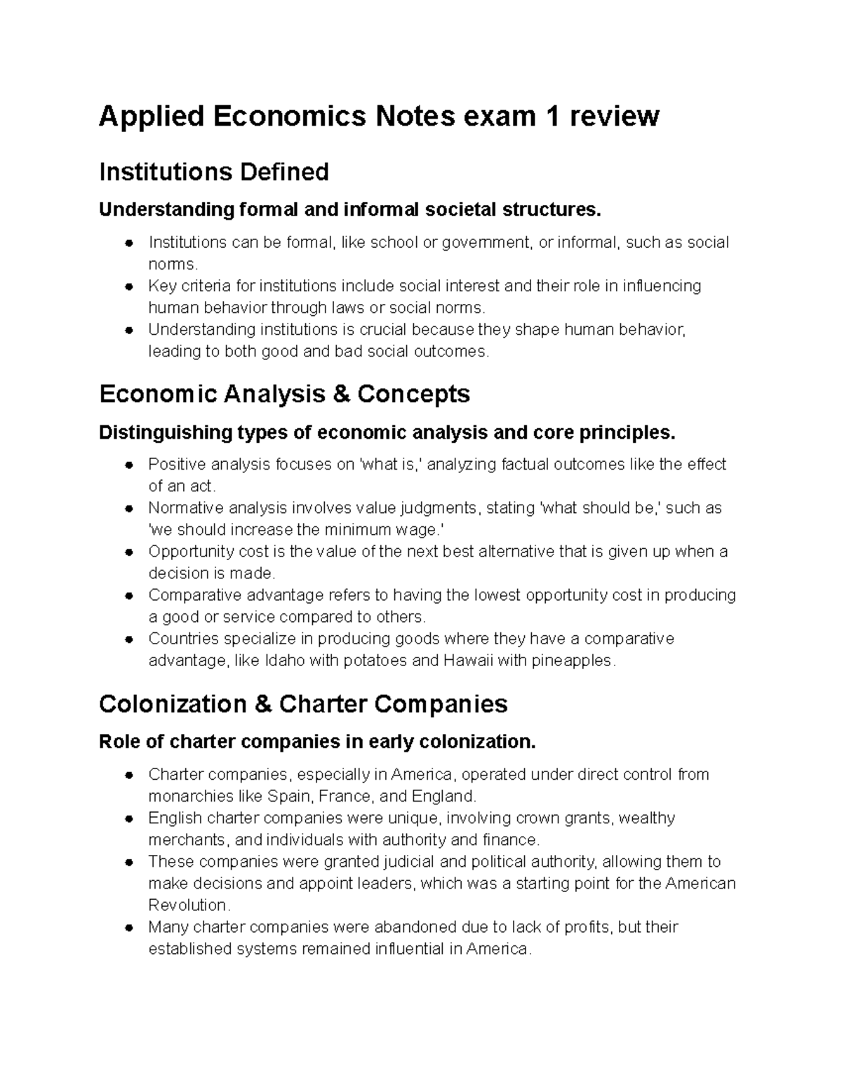 Applied Economics 101: Exam 1 Review on Institutions & Economic ...