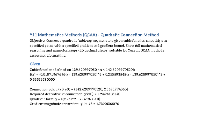 Y11 Maths Methods (QCAA) Quadratic Connection Analysis - Studocu