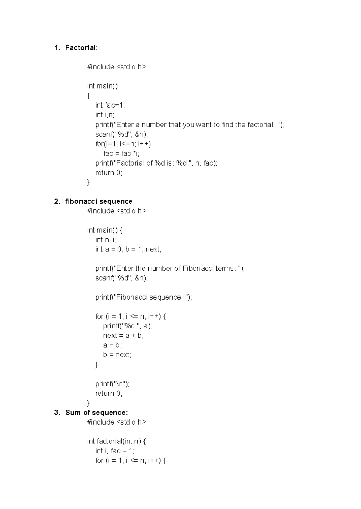 Assignment Week 5: Factorial and Fibonacci Functions in C - Studocu
