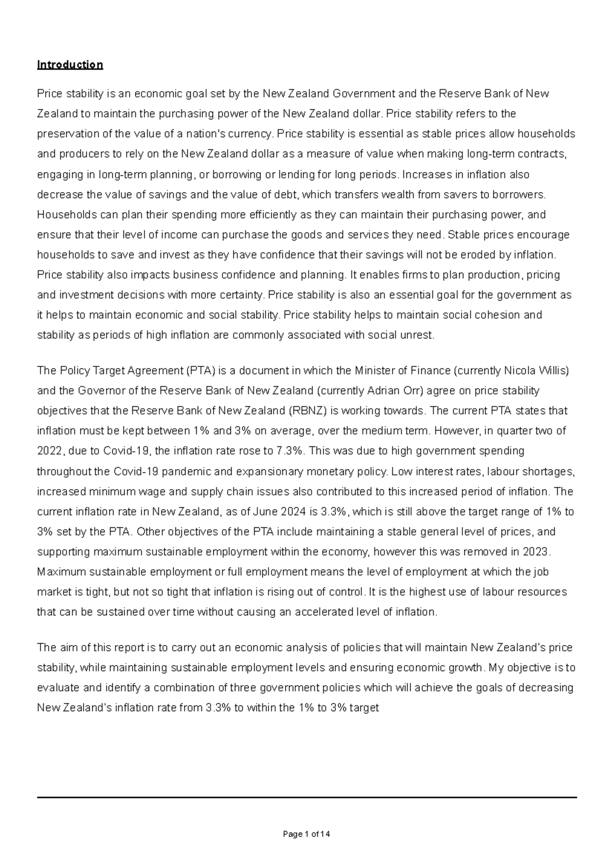 Govt Policy Analysis for Price Stability in NZ (ECO 2024) - Studocu