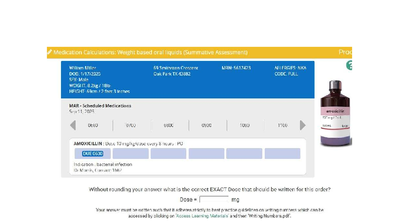Medication Calculations: Weight-Based Oral Liquids (Summative ...