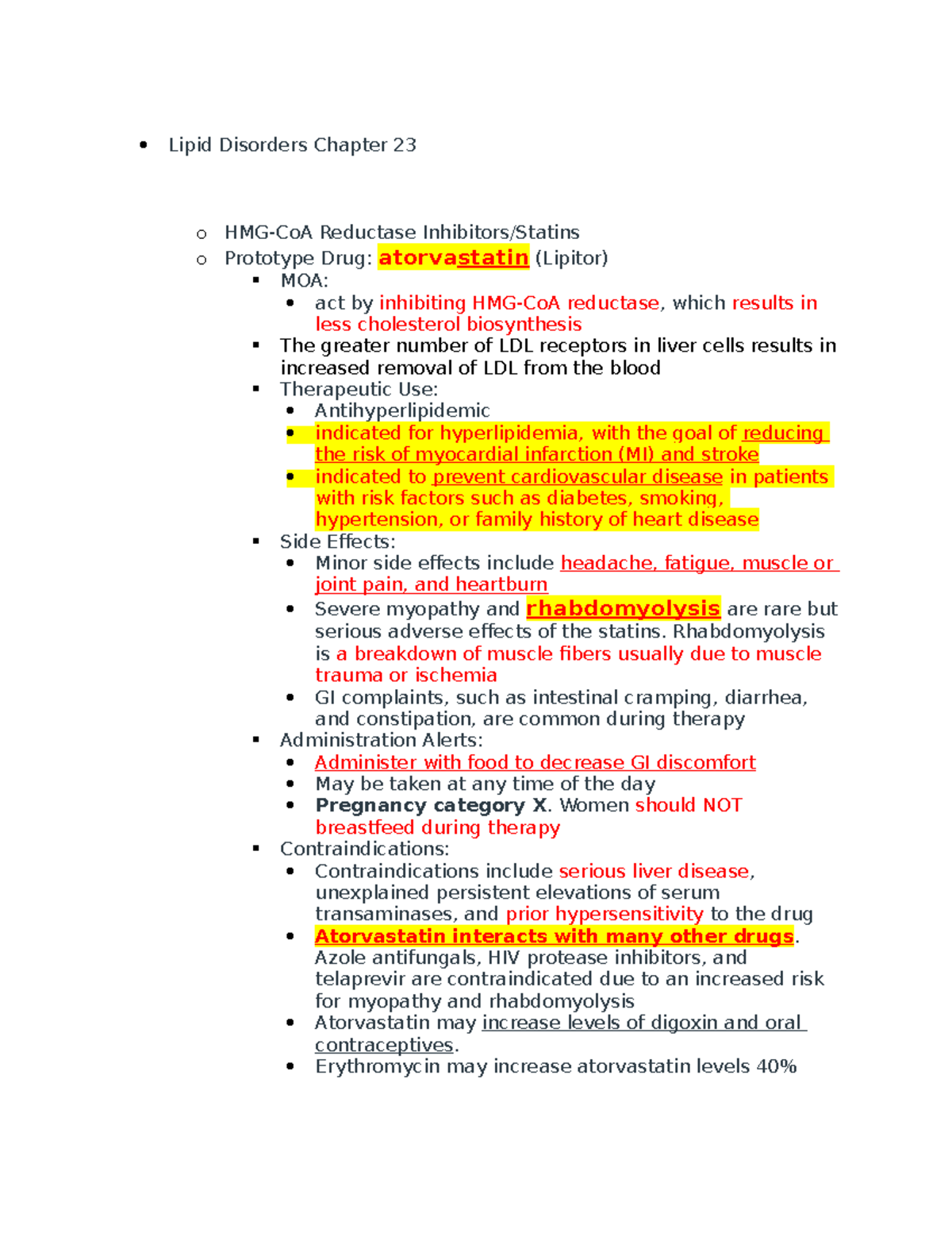 Pharm exam 3 - Lipid Disorders Chapter 23 o HMG-CoA Reductase ...