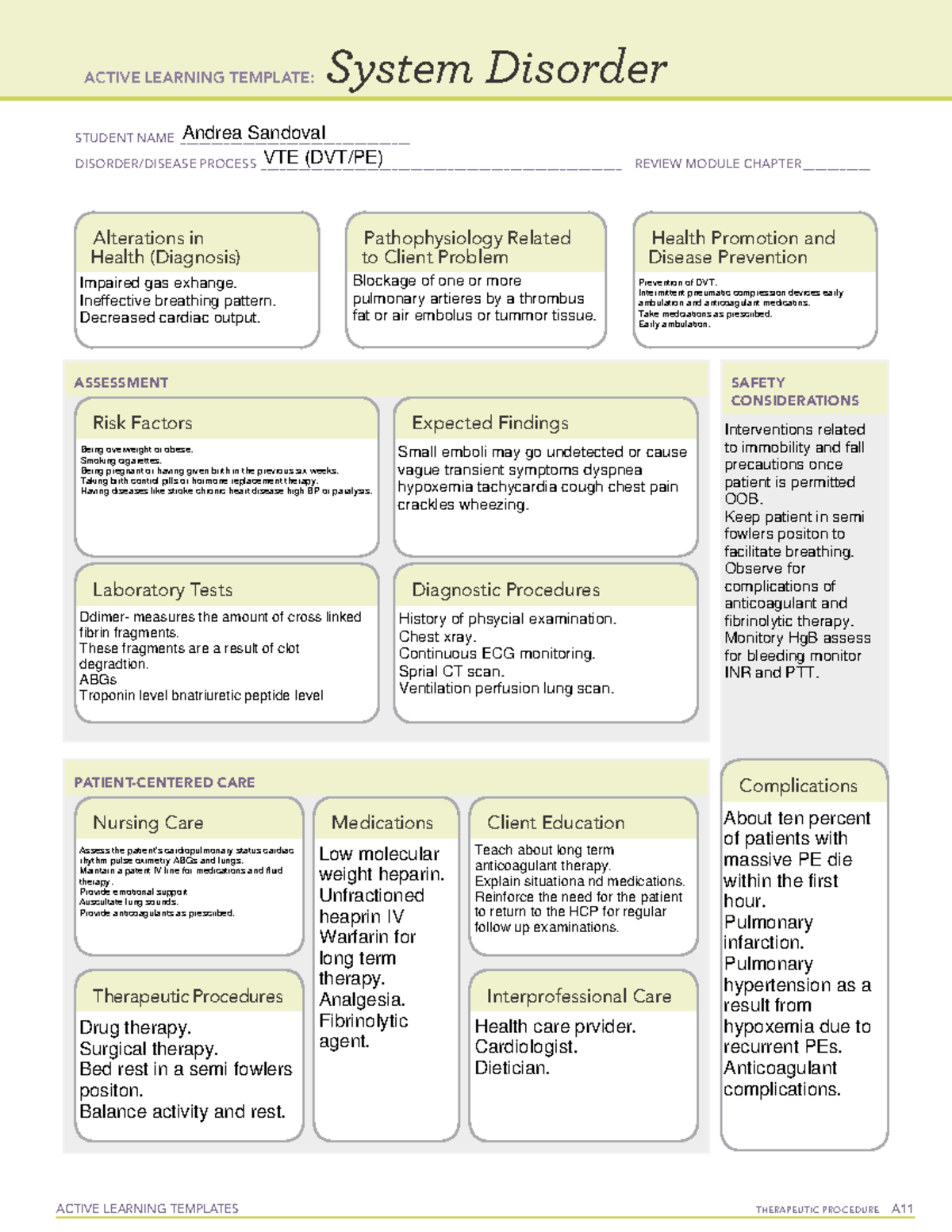 DVT/PE Therapeutic Procedures: Active Learning Template Notes - Studocu