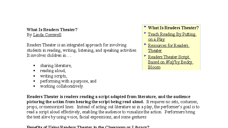 Understanding Readers Theater: Engaging Students in Literacy Activities ...