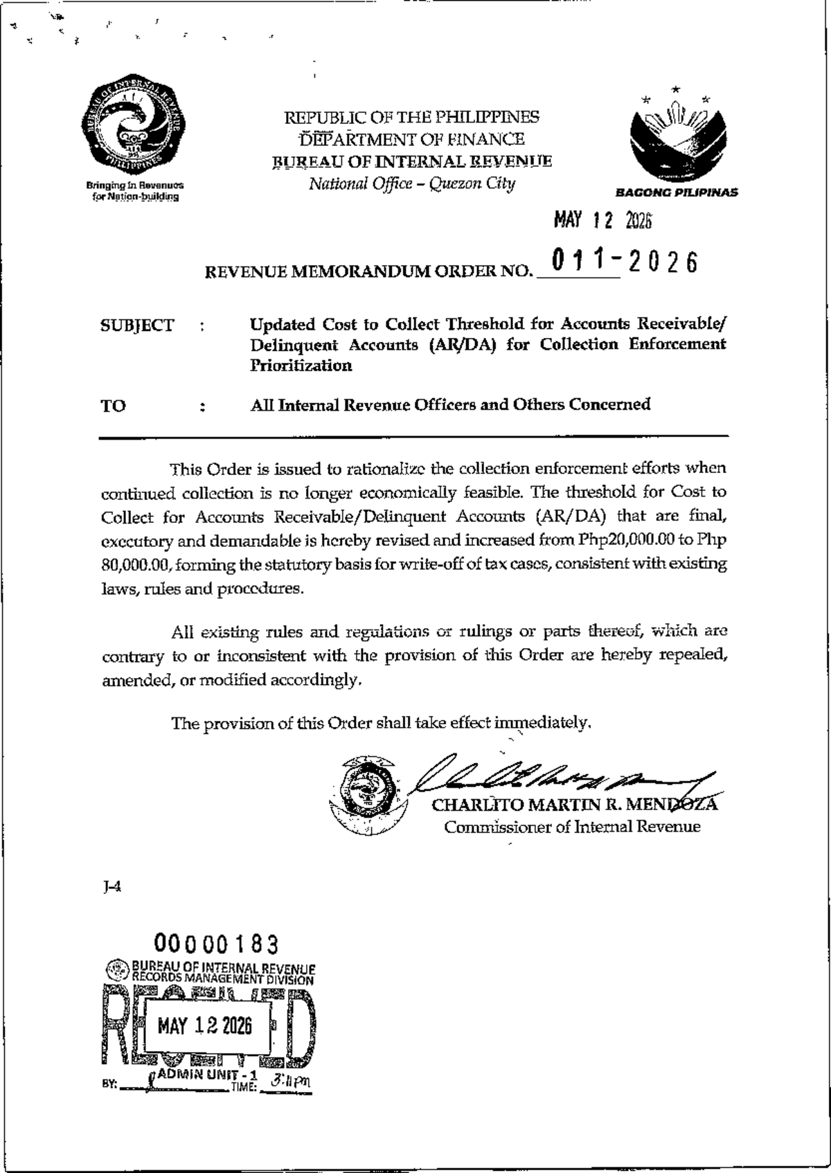 RMO No. 11-2026: Updated Cost to Collect for Delinquent Accounts - Studocu