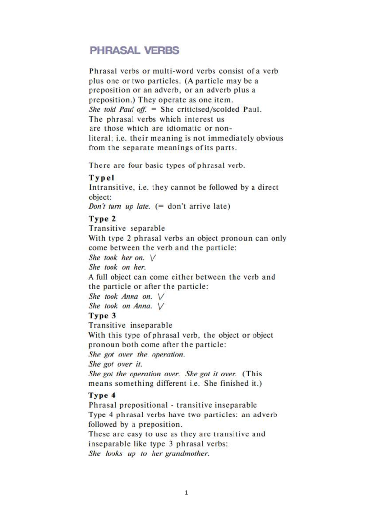 Phrasal Verbs: Types, Meanings, and Common Usage Examples - Studocu