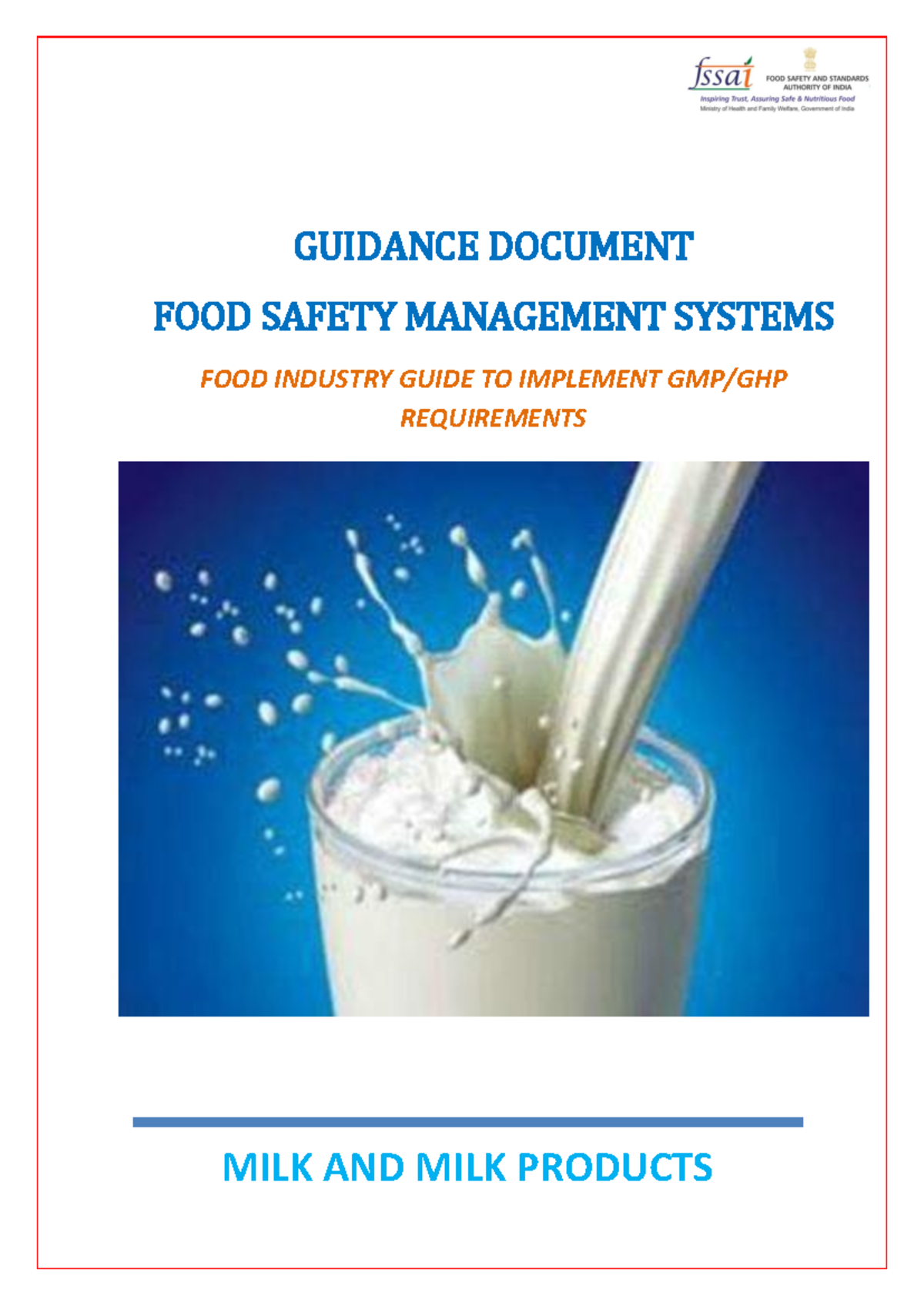 Guidance Document: Food Safety GMP/GHP Requirements for Milk 14-03-2019 ...